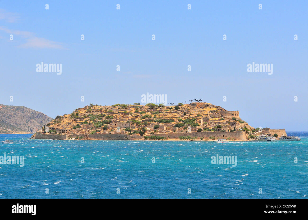 Spinalonga, Crete,Greece seen from the village of Plaka on the mainland ...