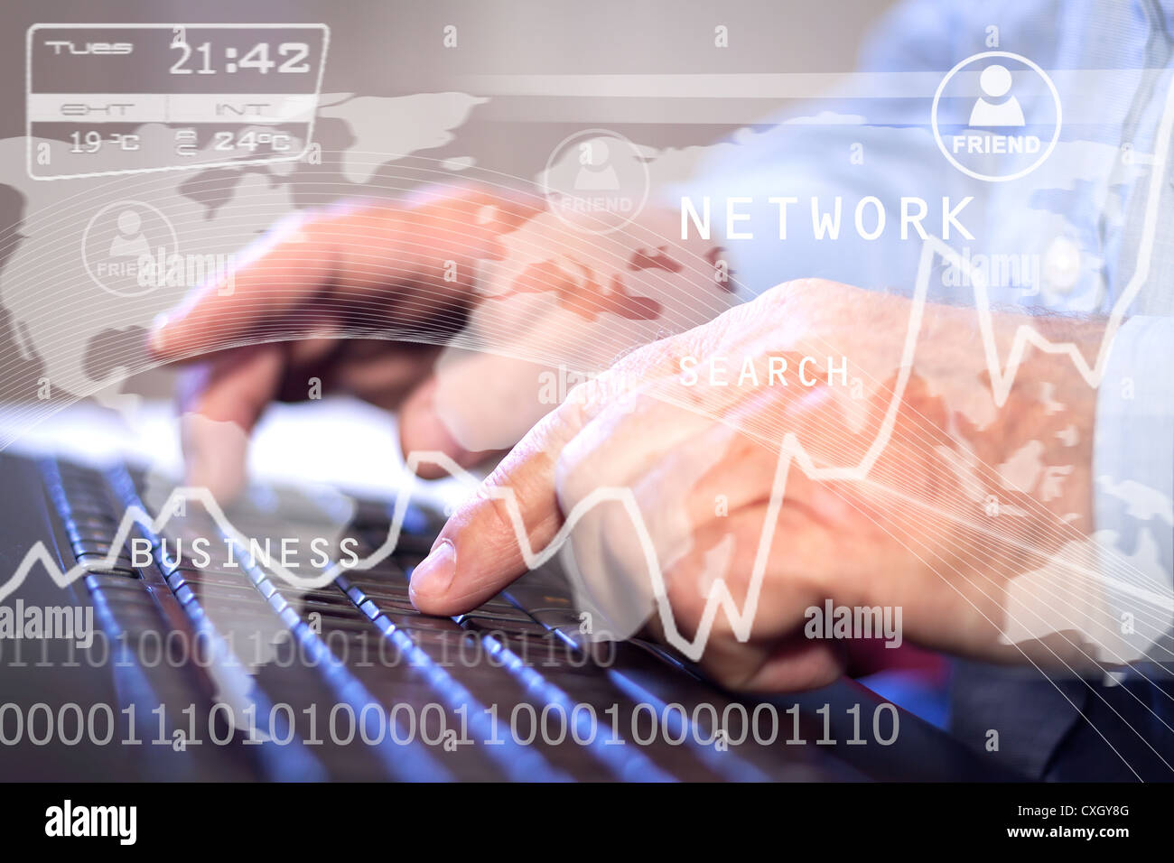 Business person working on computer. Technology background Stock Photo ...