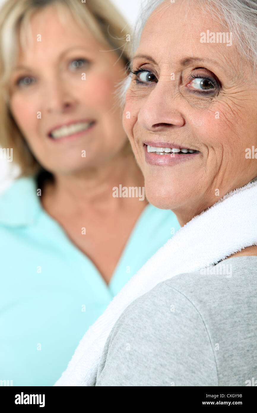 Two old women in sportswear Stock Photo - Alamy