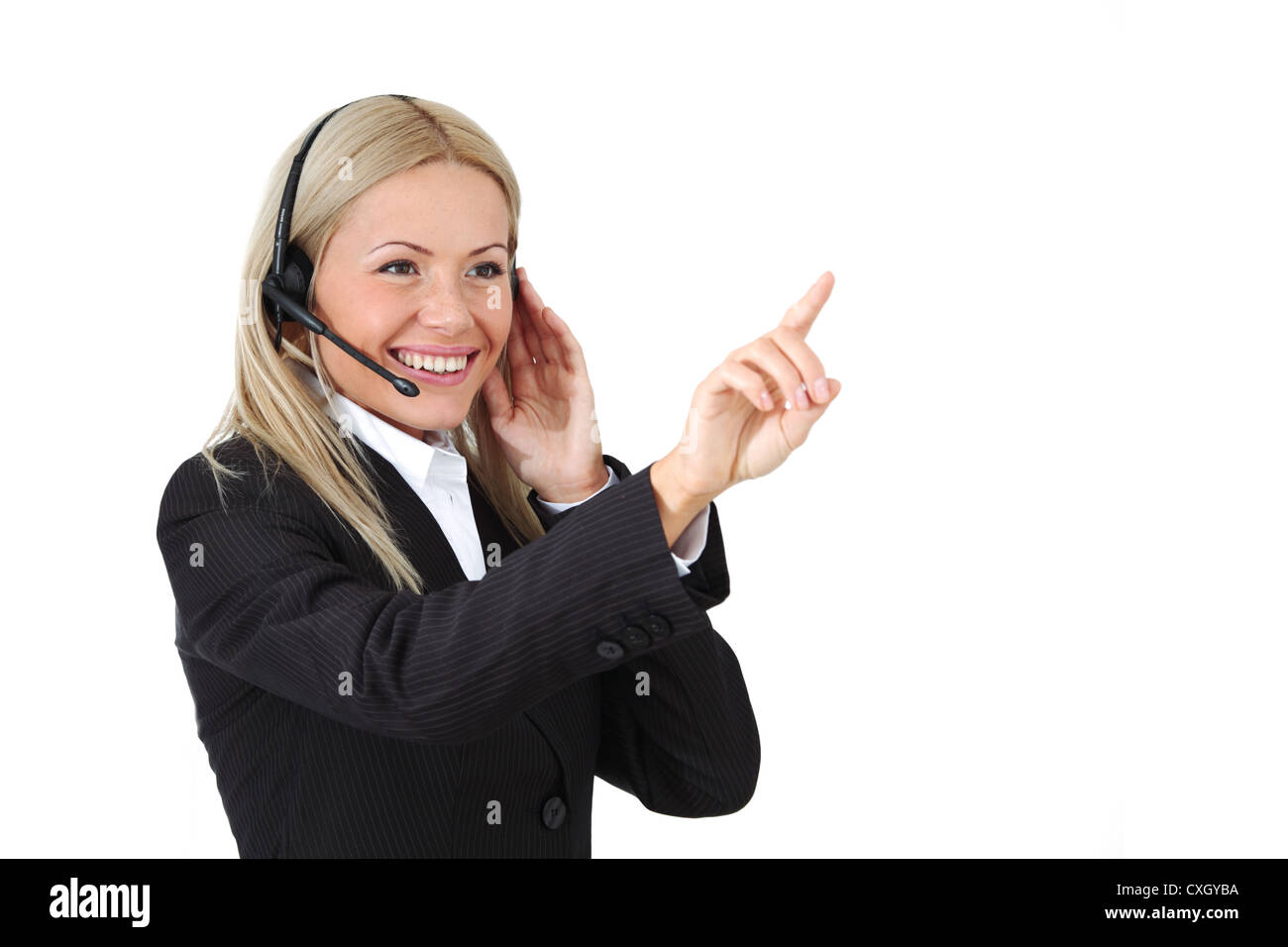business woman speak with headset Stock Photo - Alamy