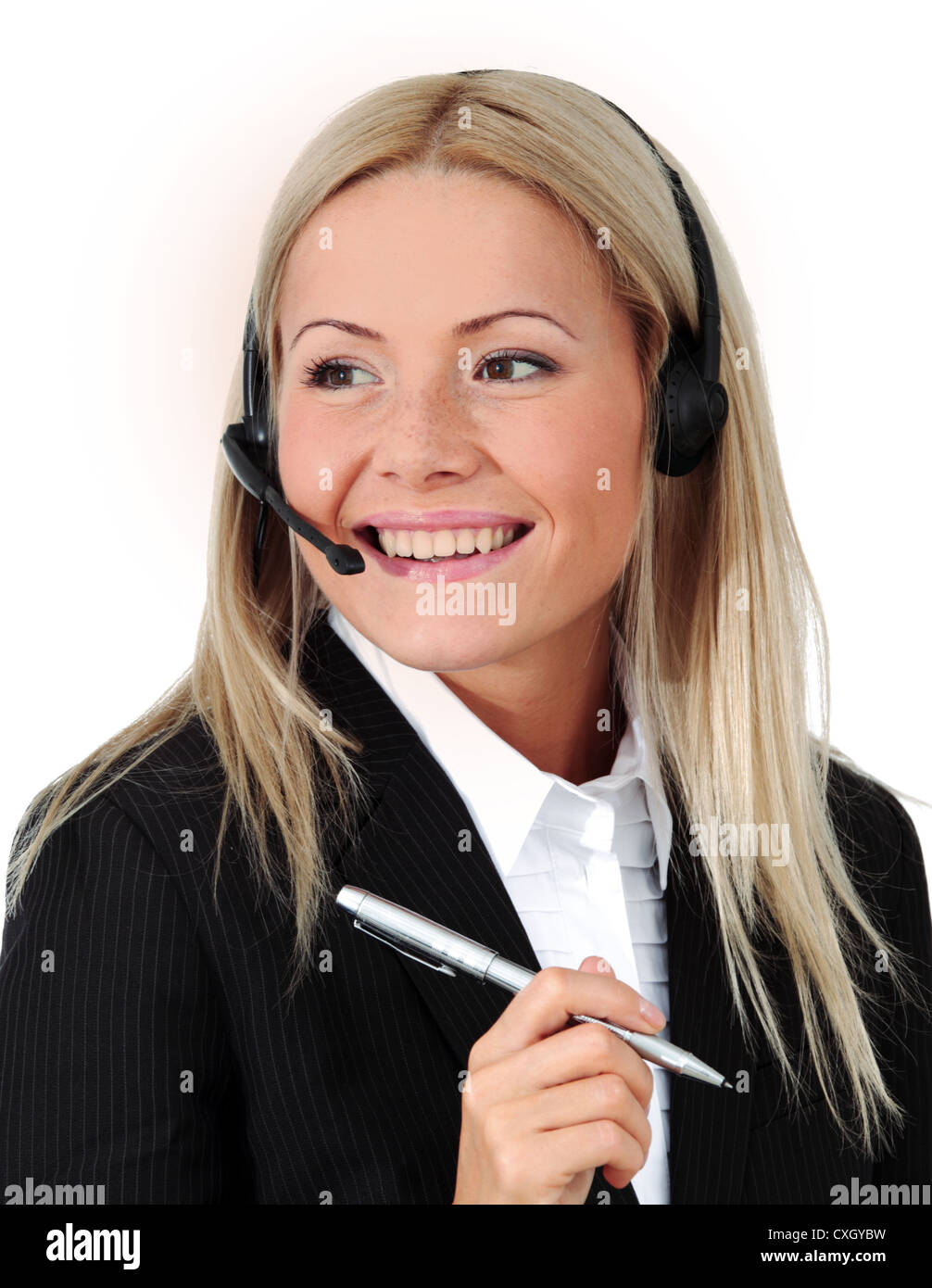 business woman speak with headset Stock Photo - Alamy