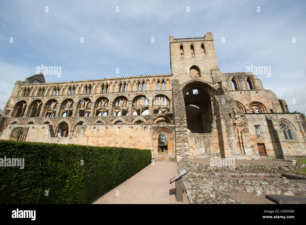 Town of Jedburgh, Scotland. The south elevation of the early 12th ...