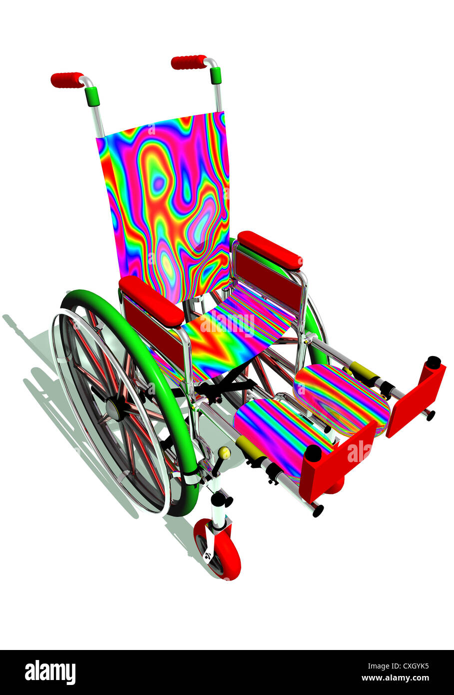 Funny colorful wheelchair in white background Stock Photo - Alamy