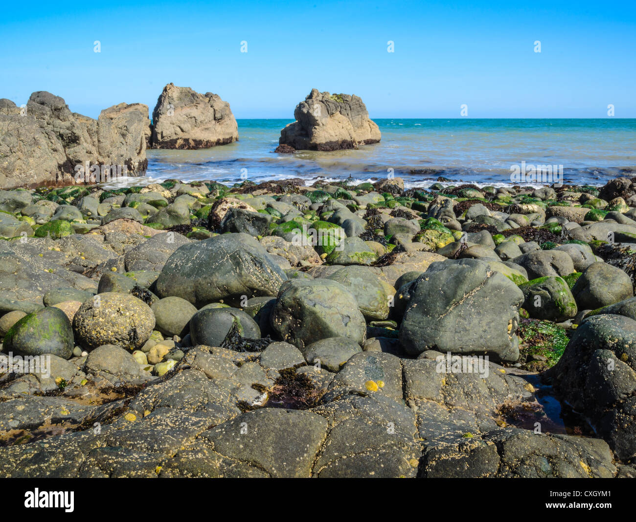 A rock strewn beach on the North Antrim Coast, Ireland Stock Photo - Alamy
