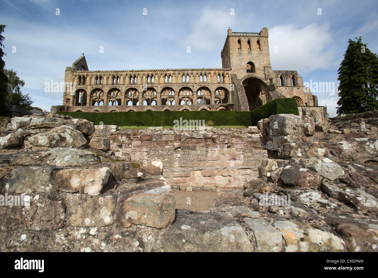 Town of Jedburgh, Scotland. Picturesque view of the south elevation of ...