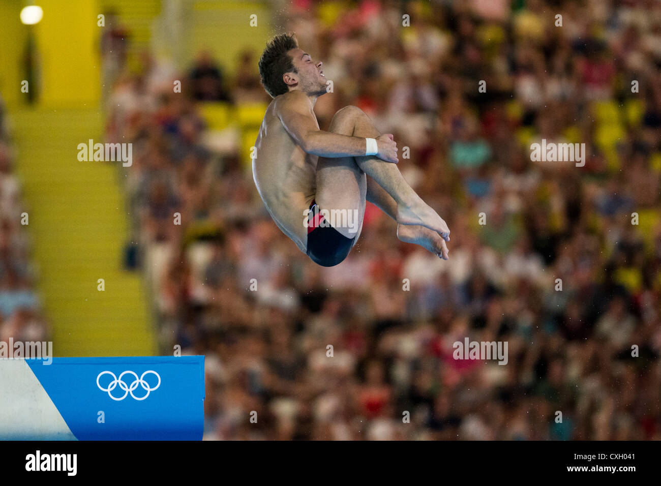 Riley Mccormick (CAN) competing in 10m platform diving at the Olympic ...