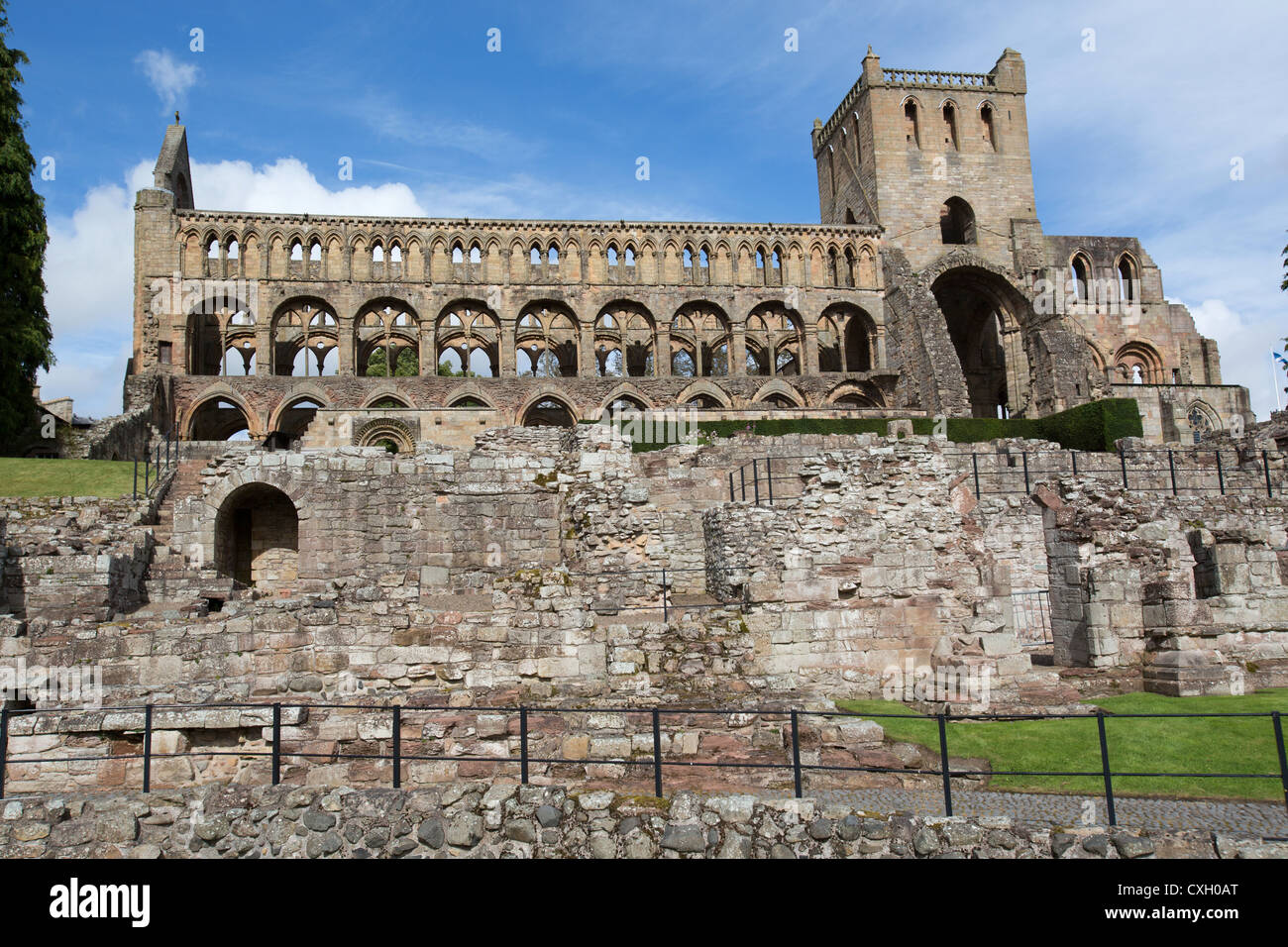 Town of Jedburgh, Scotland. Picturesque view of the south elevation of ...