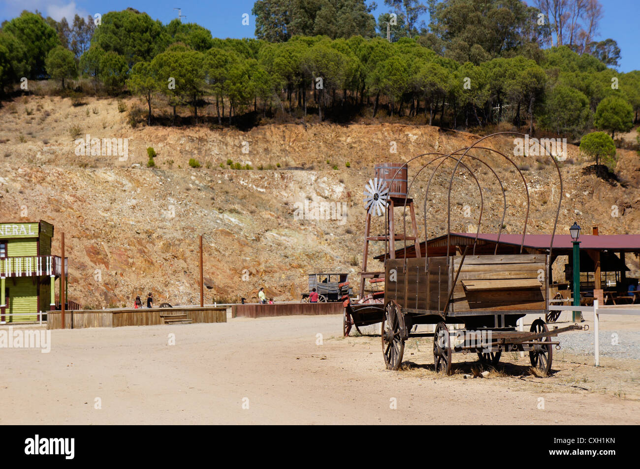 Western town, a front view of an western wagon from the days of the ...
