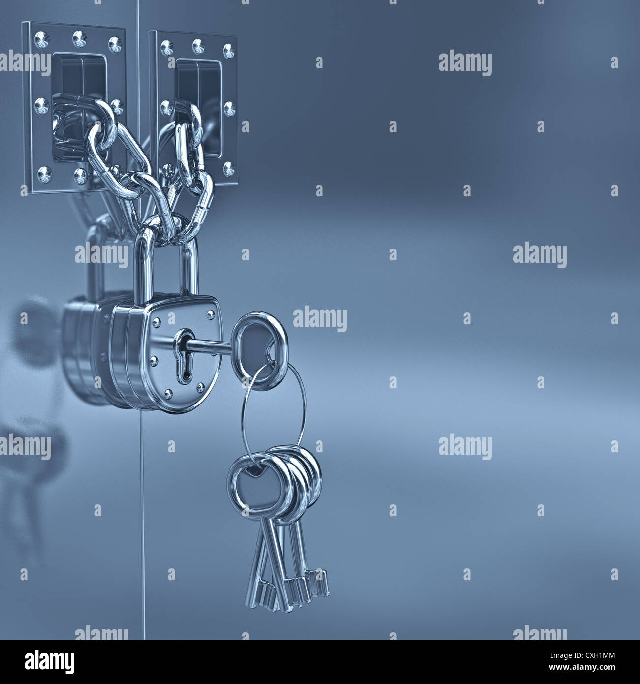 Steel door locked with chain and padlock Stock Photo - Alamy