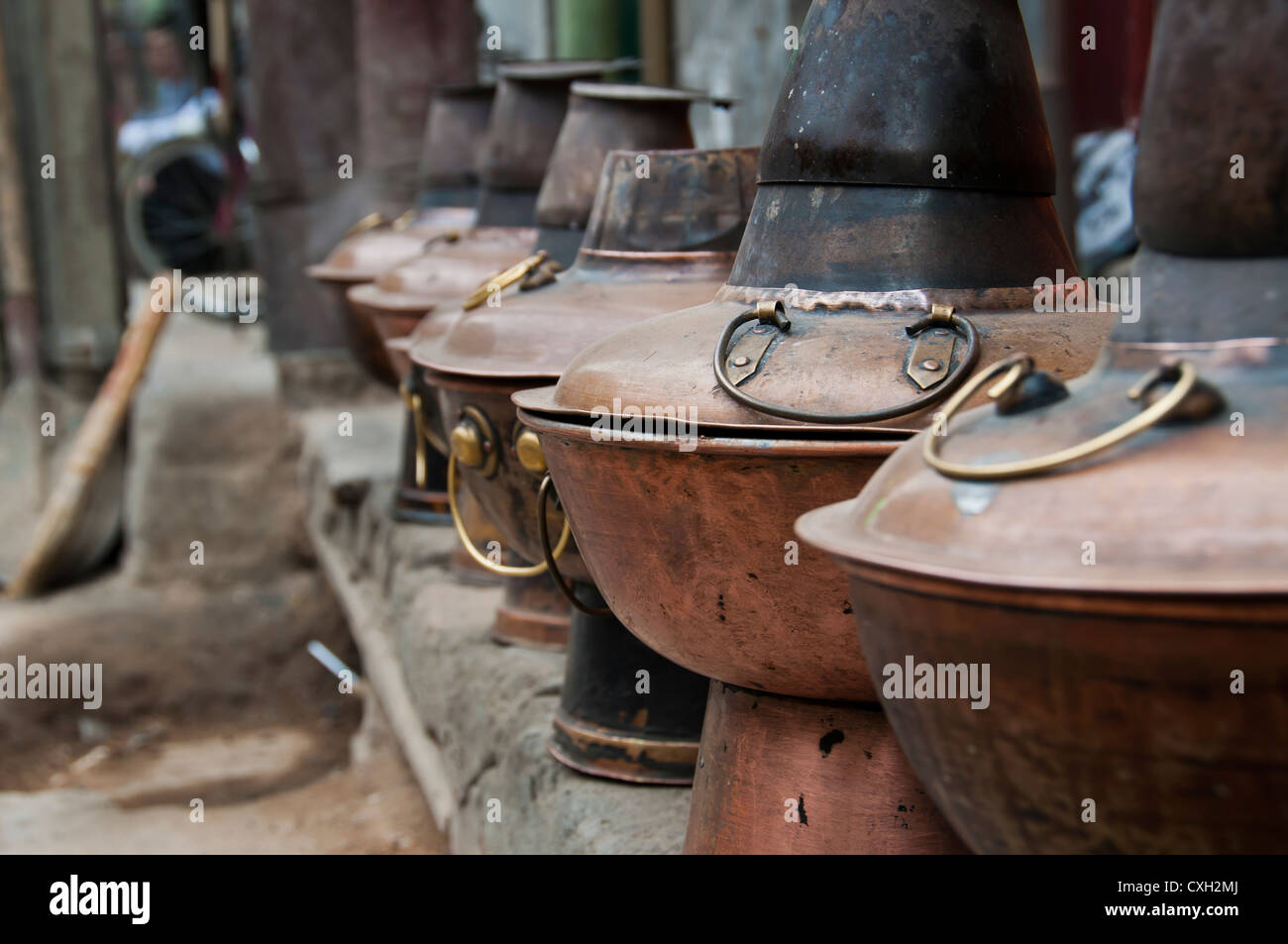 Chinese hot pot containers outside a Beijing restaurant Stock Photo - Alamy