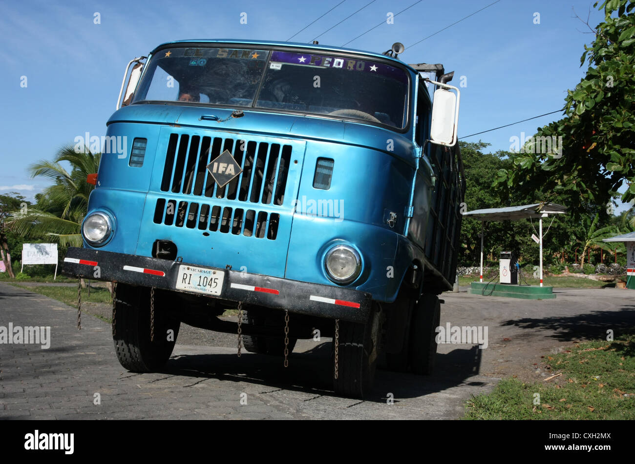 East German manufactured IFA W50 truck carrying banana crop on Ometepe ...