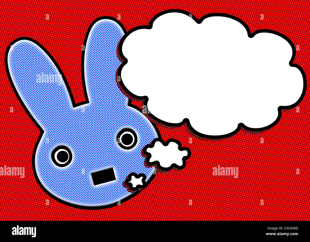 Blue rabbit on red background with a talk bubble Stock Photo - Alamy