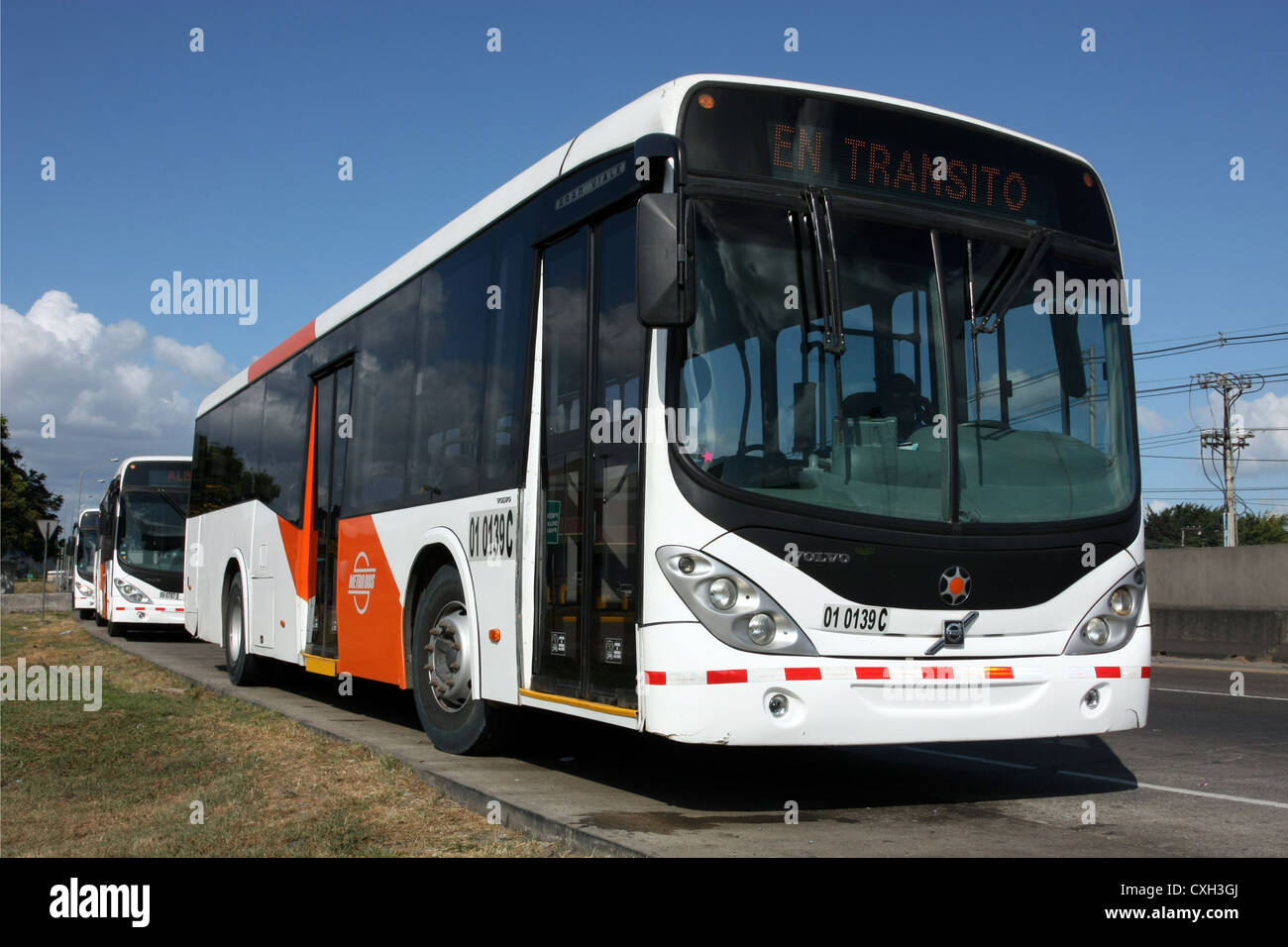 Brightly decorated local buses (chicken buses) in Panama City, Panama ...
