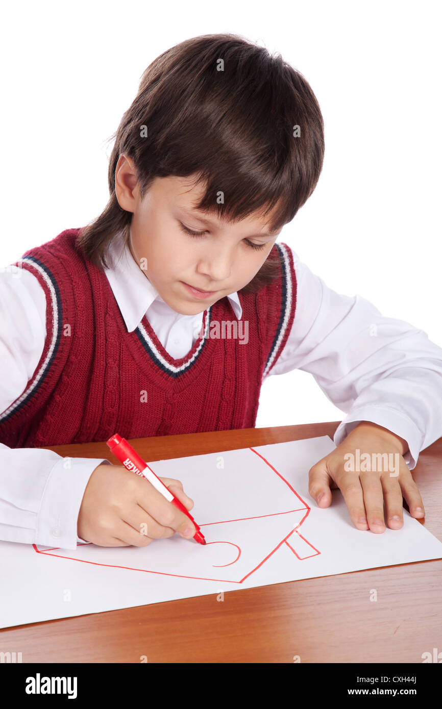 boy drawing house Stock Photo - Alamy