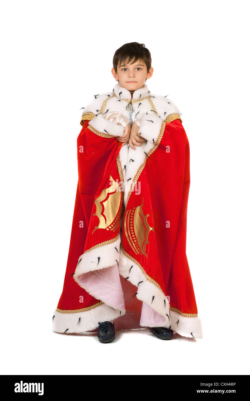 Boy dressed in a robe of King. Isolated Stock Photo - Alamy