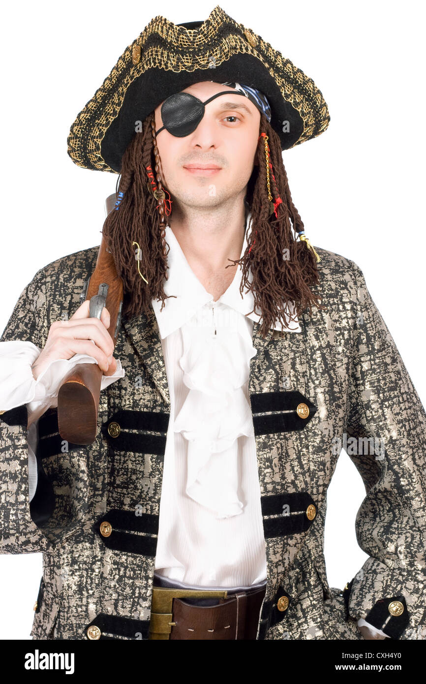 man dressed as pirate. Isolated Stock Photo - Alamy