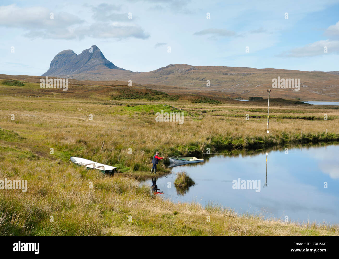 The NW Scottish mountain of Suliven and Angler on the River na Luirgean ...