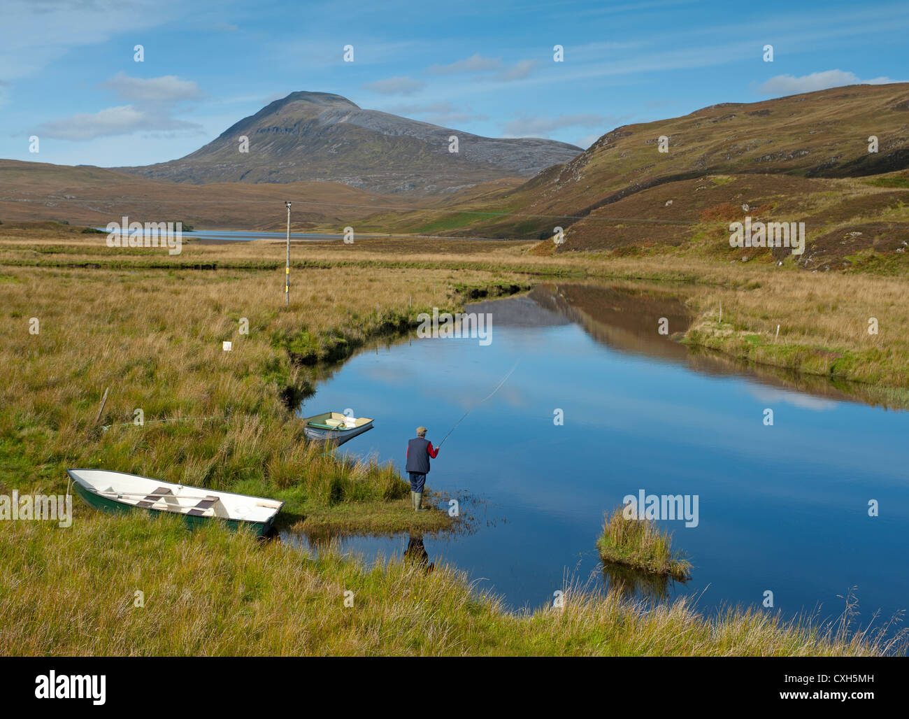 The NW Scottish mountain of Canisp and River na Luirgean from Elphin ...