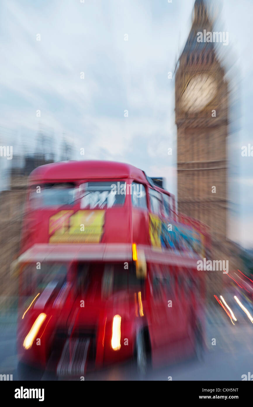 England, London, Westminster, Red Double Decker Bus and Big Ben Stock ...