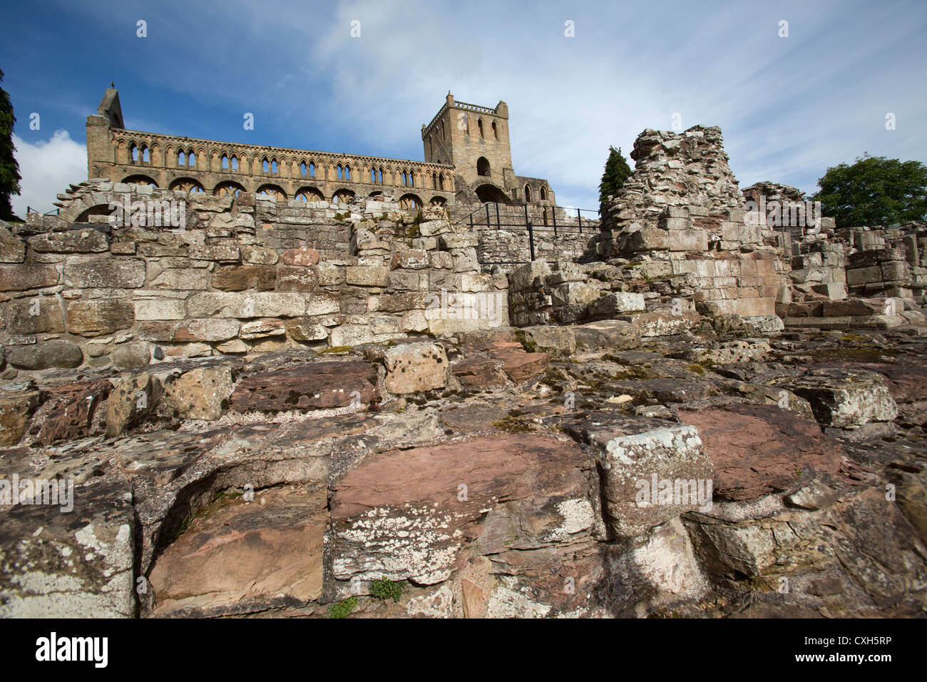 Town of Jedburgh, Scotland. Picturesque view of the south elevation of ...