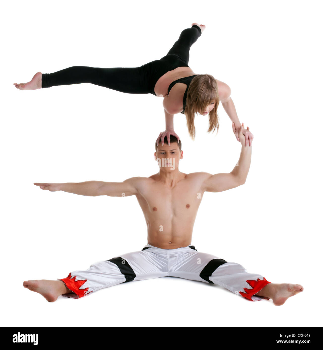 two young acrobats show stand on hand Stock Photo - Alamy