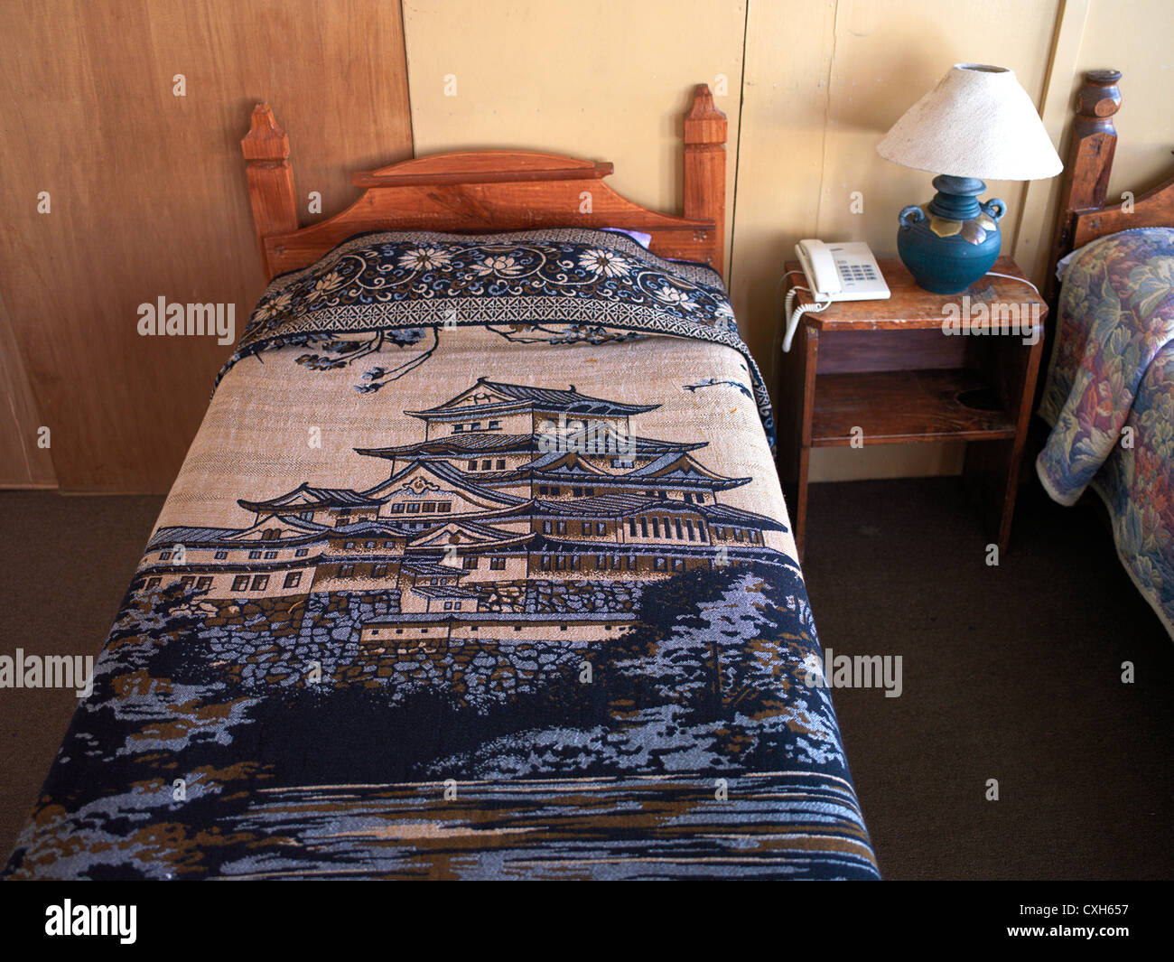 A bed cover with the motif of the Imperial Palace of Tokyo, Japan ...