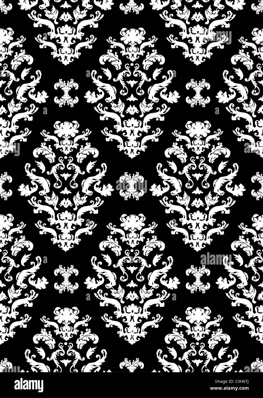 Seamless delicate white on black damask pattern with a vintage touch ...