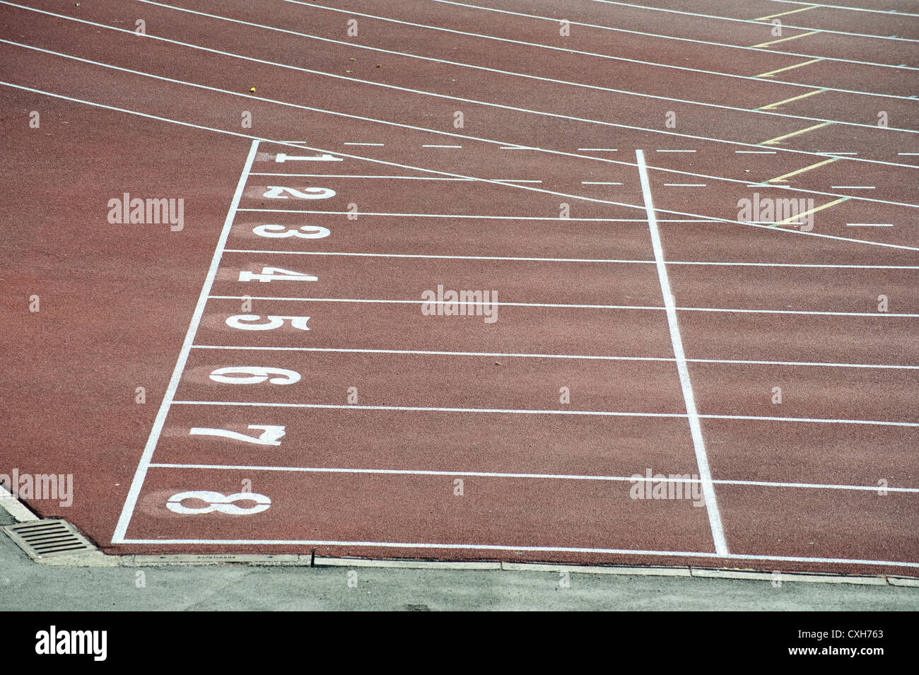 Starting grid with numbers and lanes on athletic track Stock Photo - Alamy