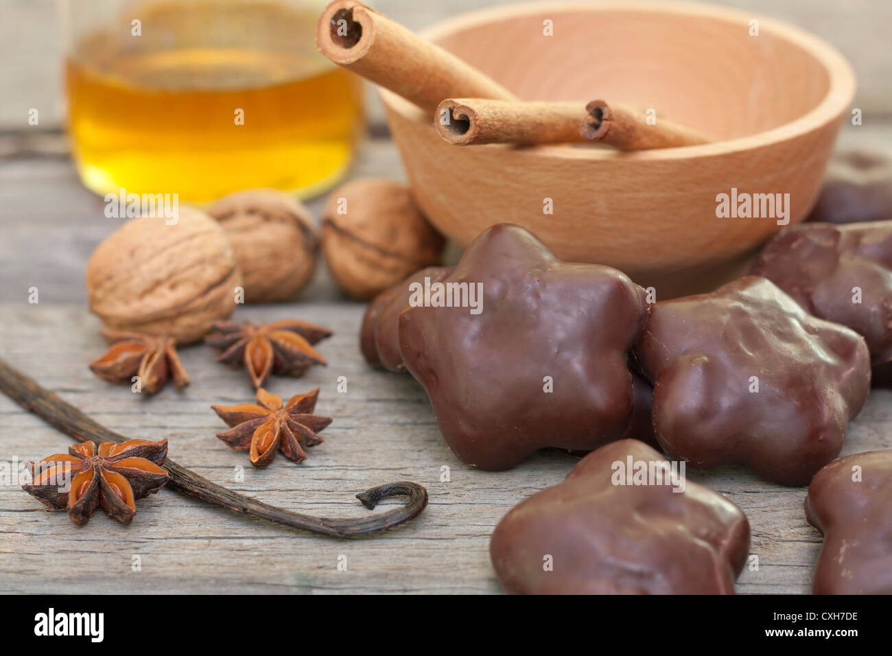 Gingerbread cookies witch chocolate and spices Stock Photo - Alamy