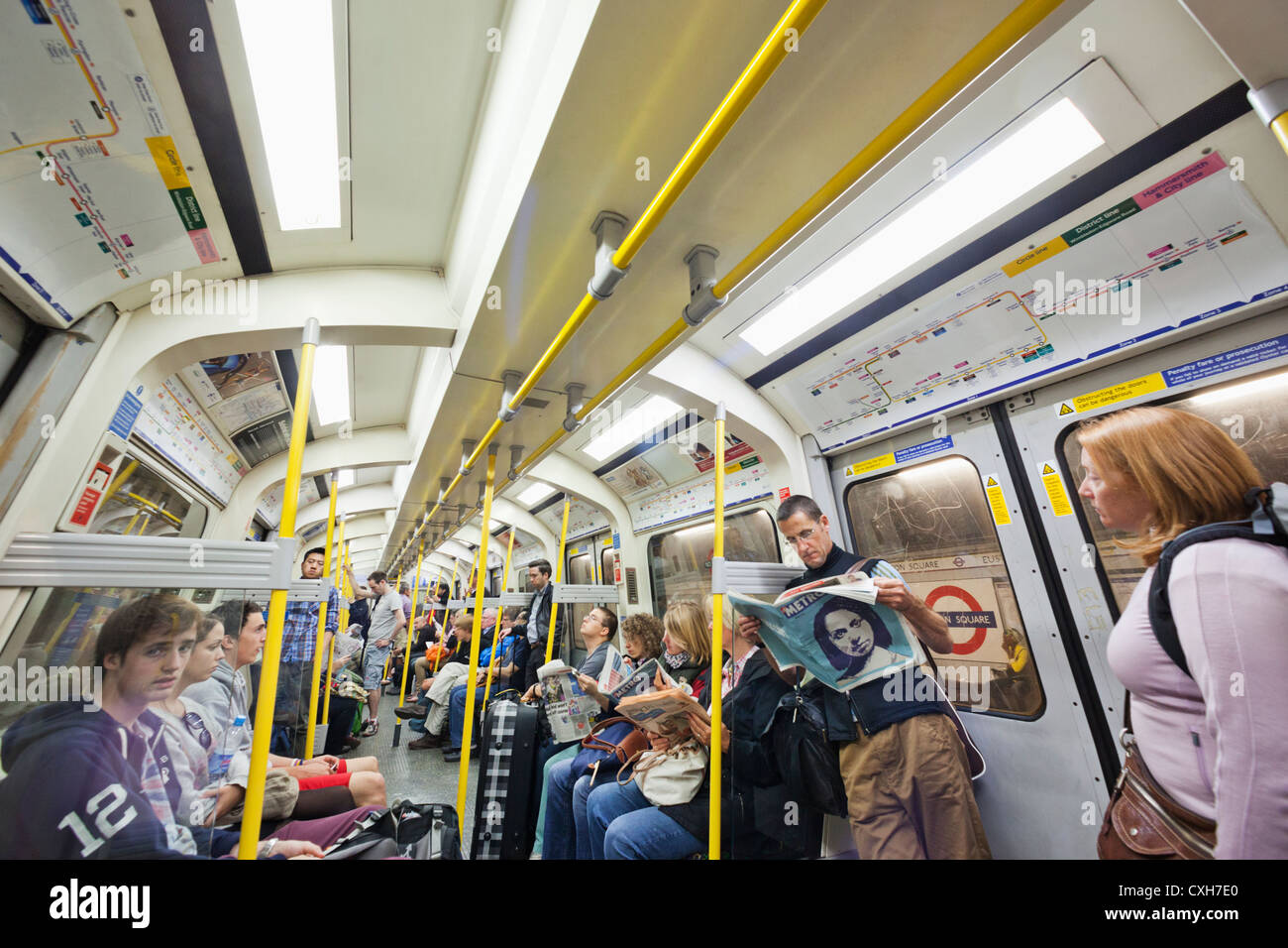 England, London, Underground, Passengers in Subway Carriage Stock Photo ...
