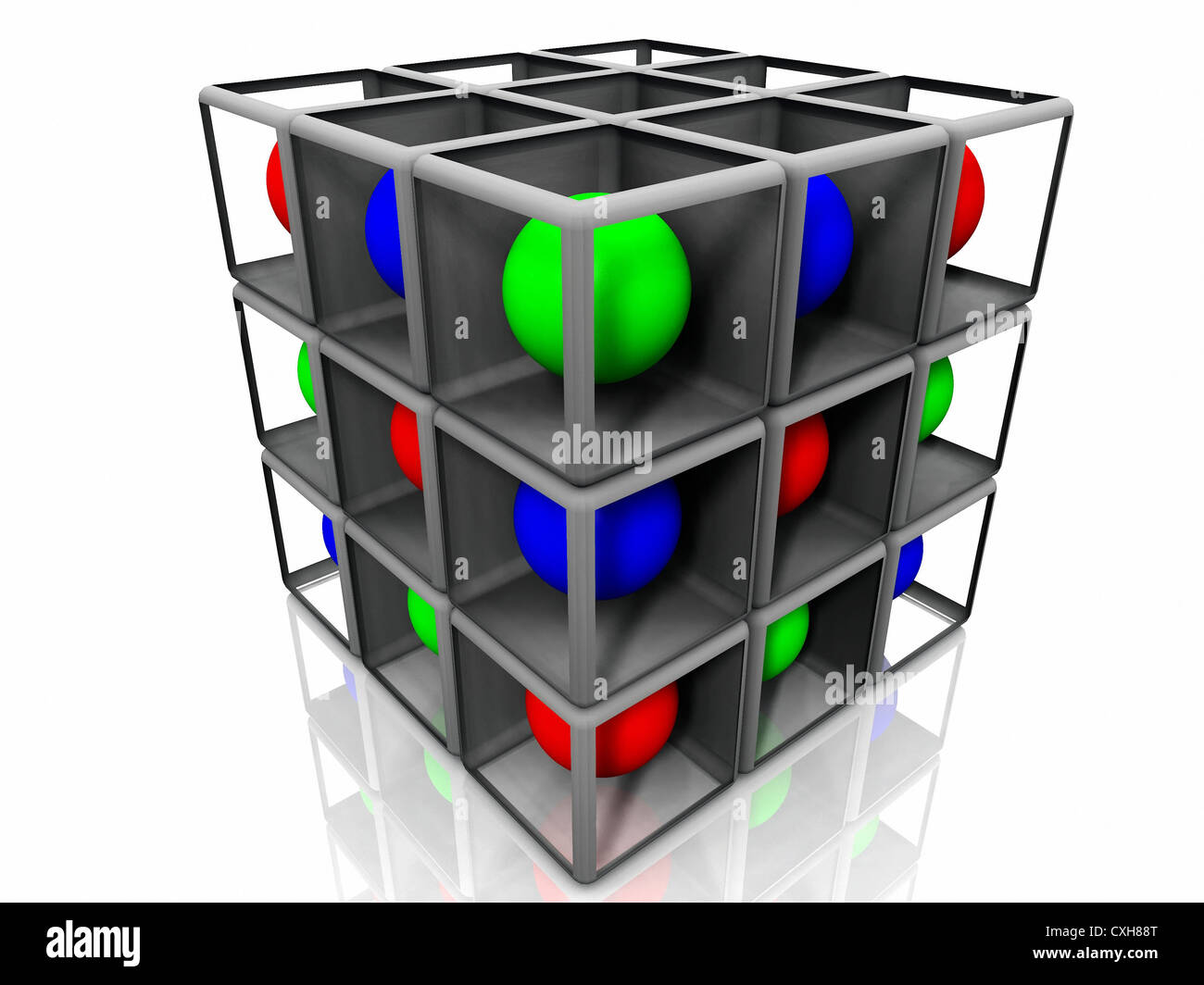 Balls of color in a cube Stock Photo - Alamy