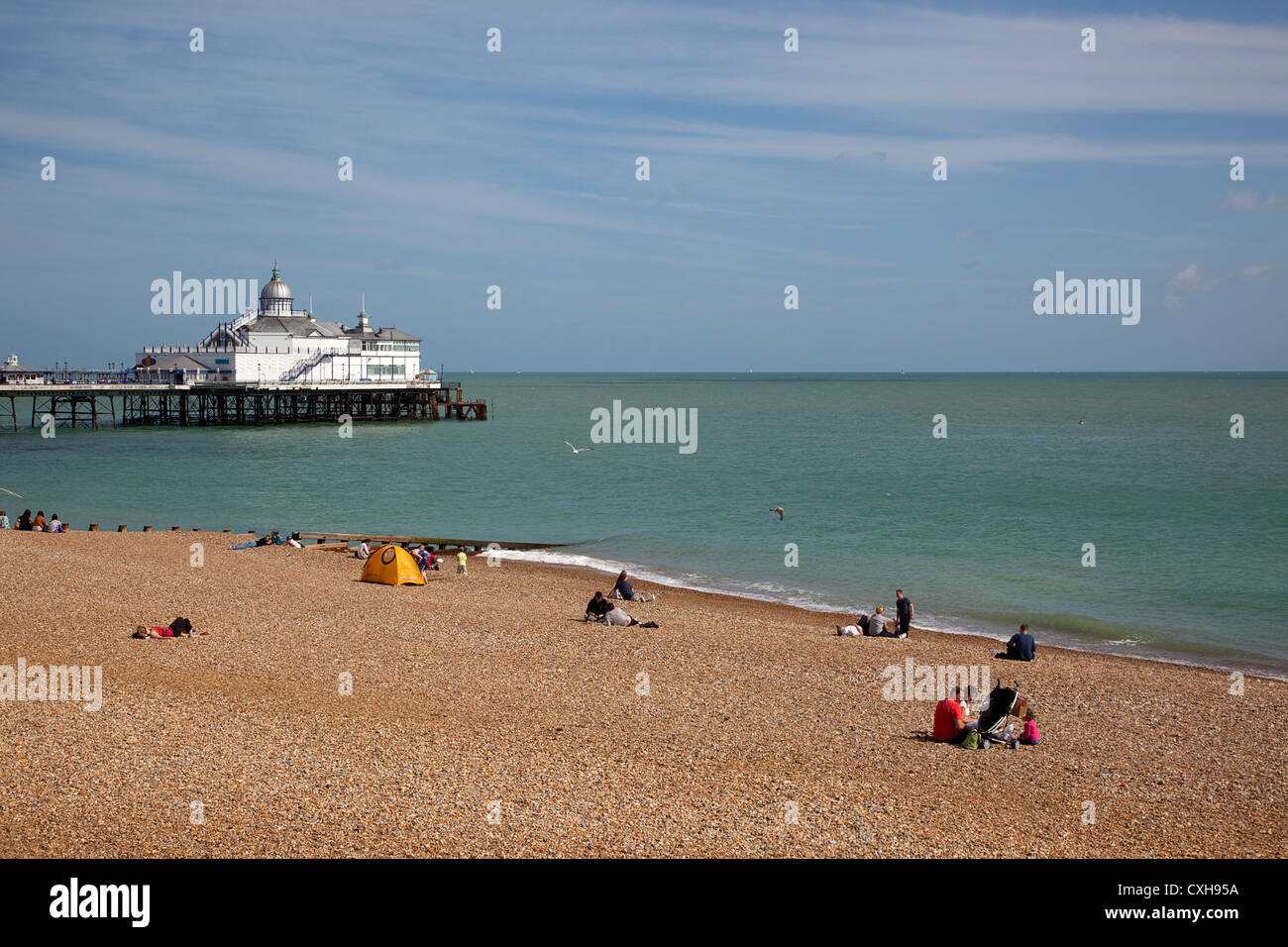 England, East Sussex, Eastbourne, View across shingle beach Stock Photo ...