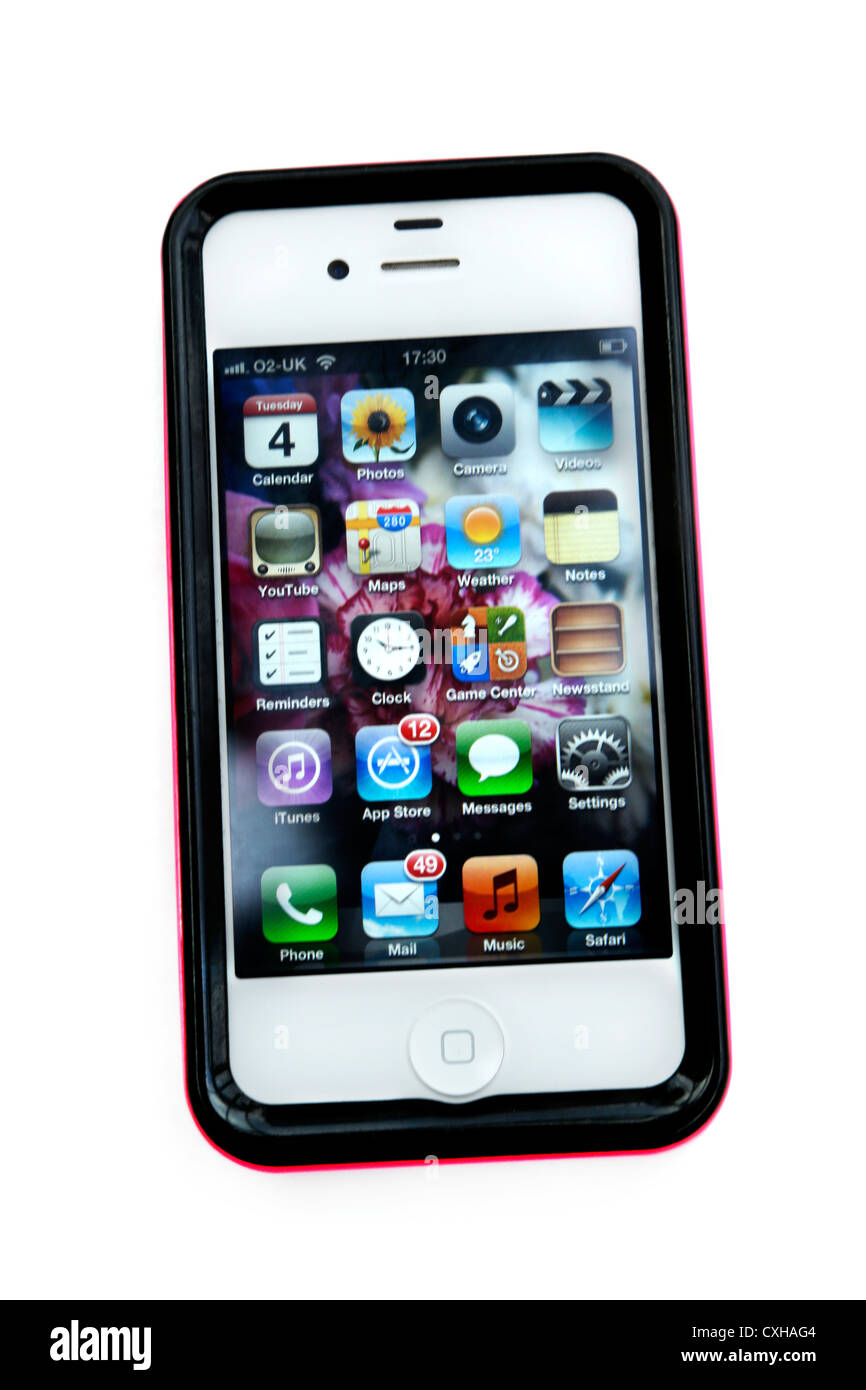 iPhone 4S With Skin Showing Icons And Apps Stock Photo - Alamy