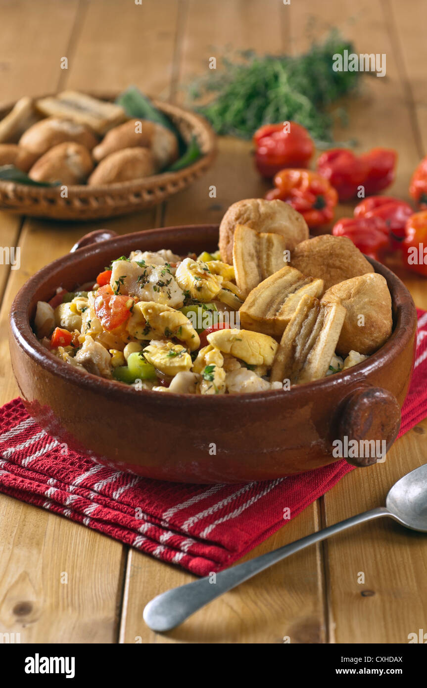 Ackee and saltfish with dumpling and fried plantain Jamaica Food Stock ...