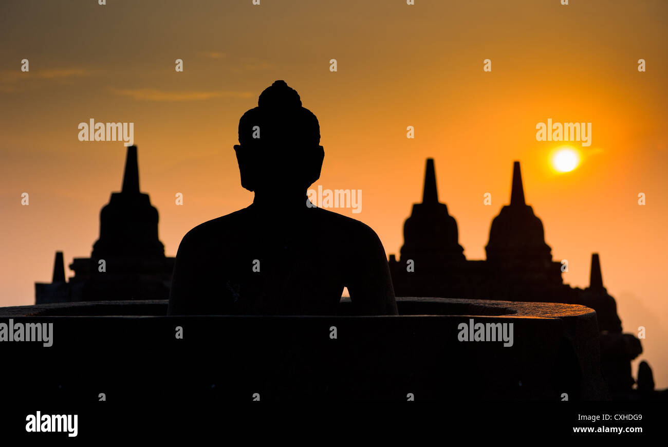 Borobudur temple at sunrise, Java, Indonesia Stock Photo - Alamy