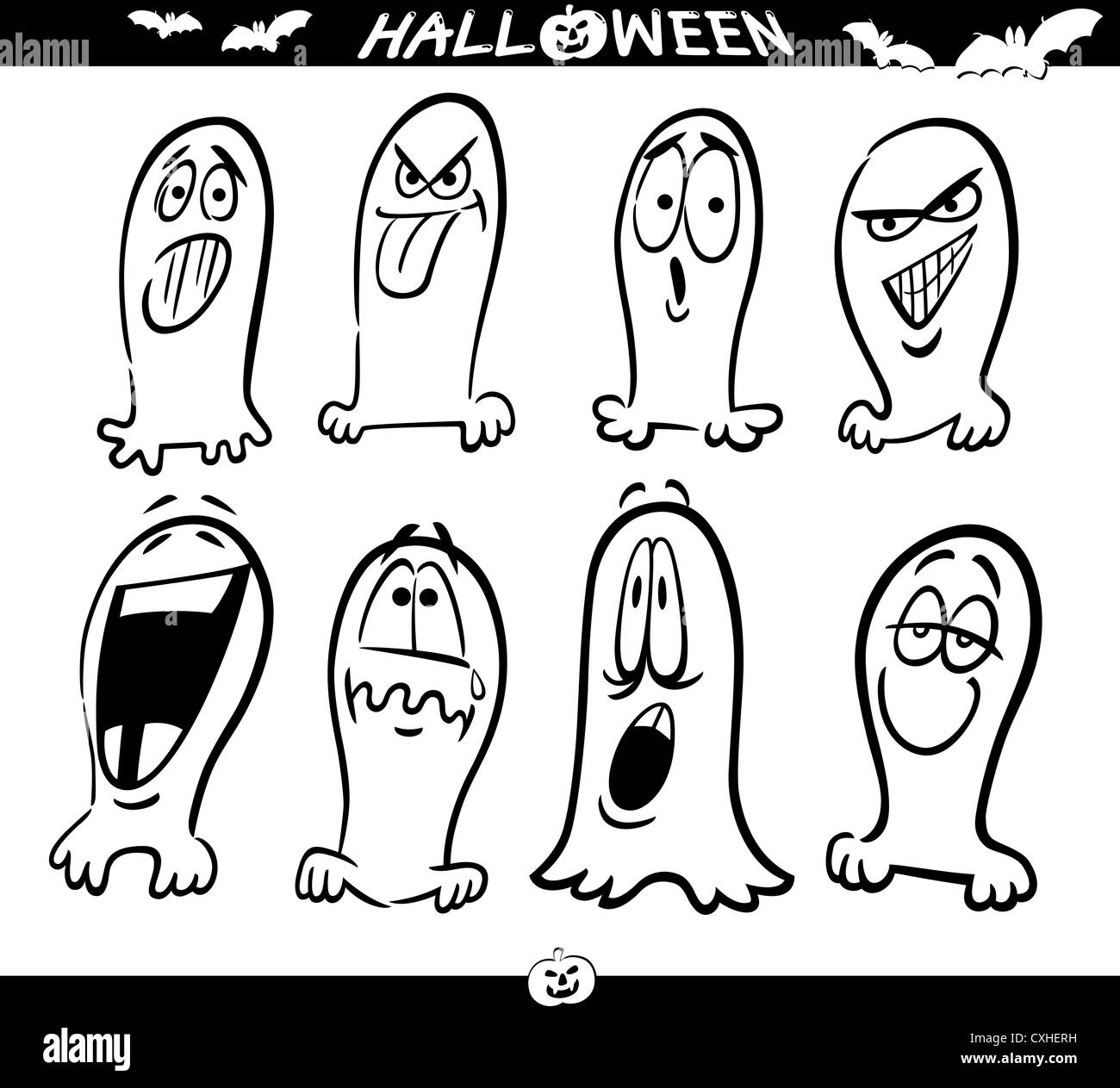 Cartoon Illustration of Halloween Themes, Ghosts Emotions Funny Set for ...