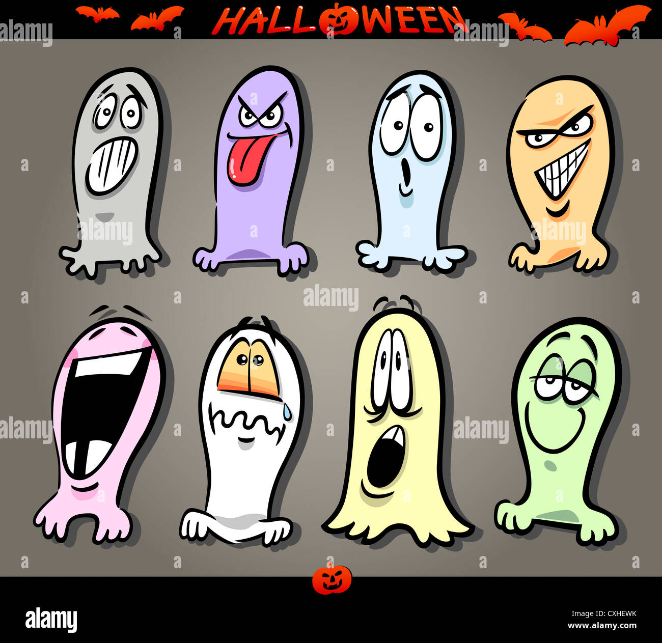 Cartoon Illustration of Halloween Themes, Ghosts Emotions Funny Set ...