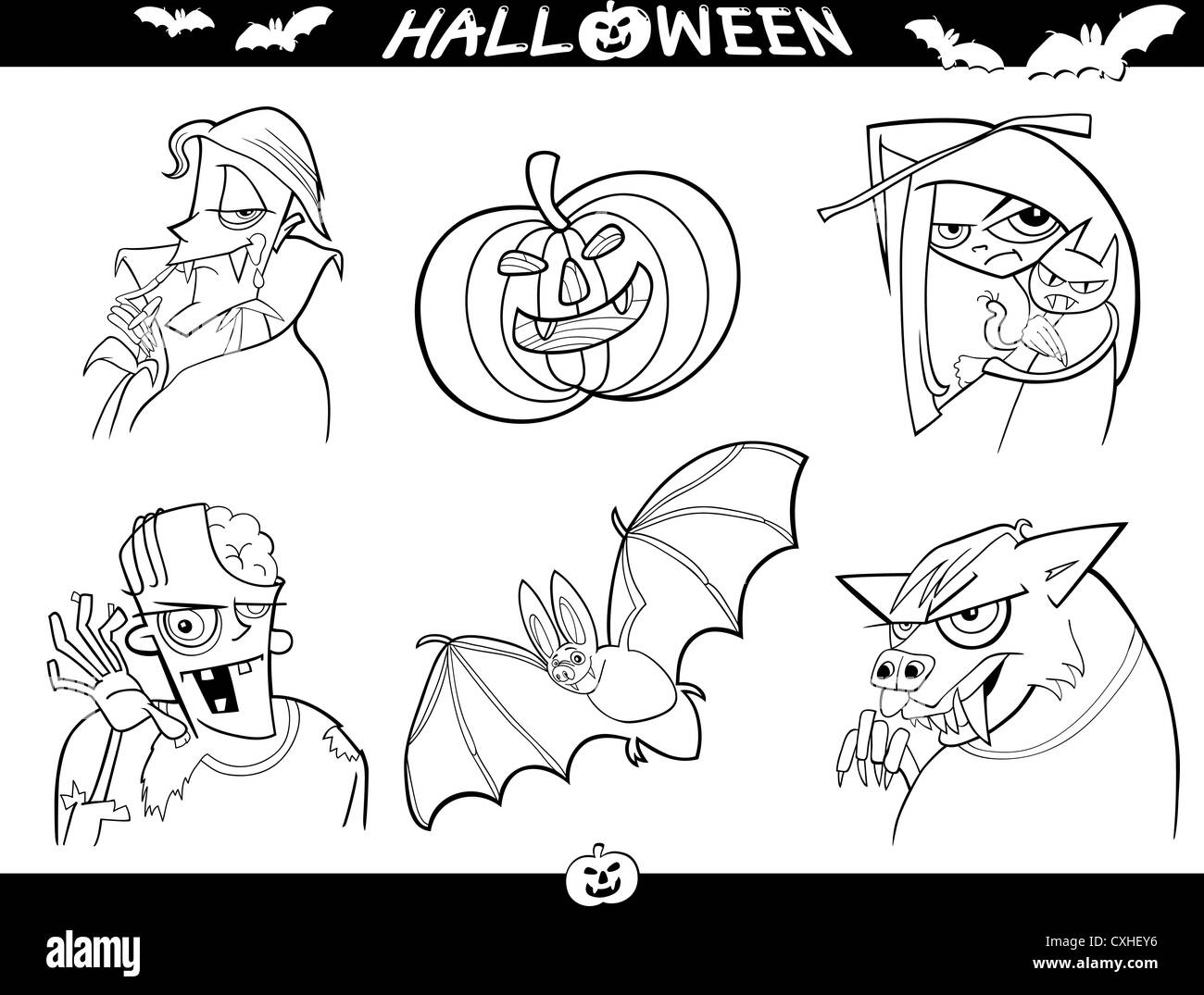 Cartoon Illustration of Halloween Themes, Vampire, Zombie, Witch ...