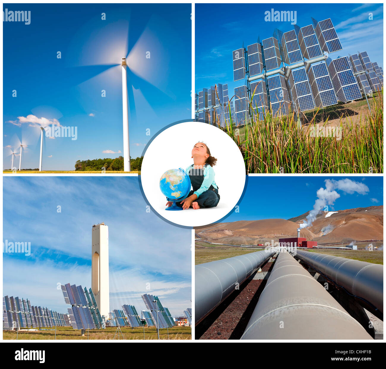 Environmental montage young african american girl child with world ...