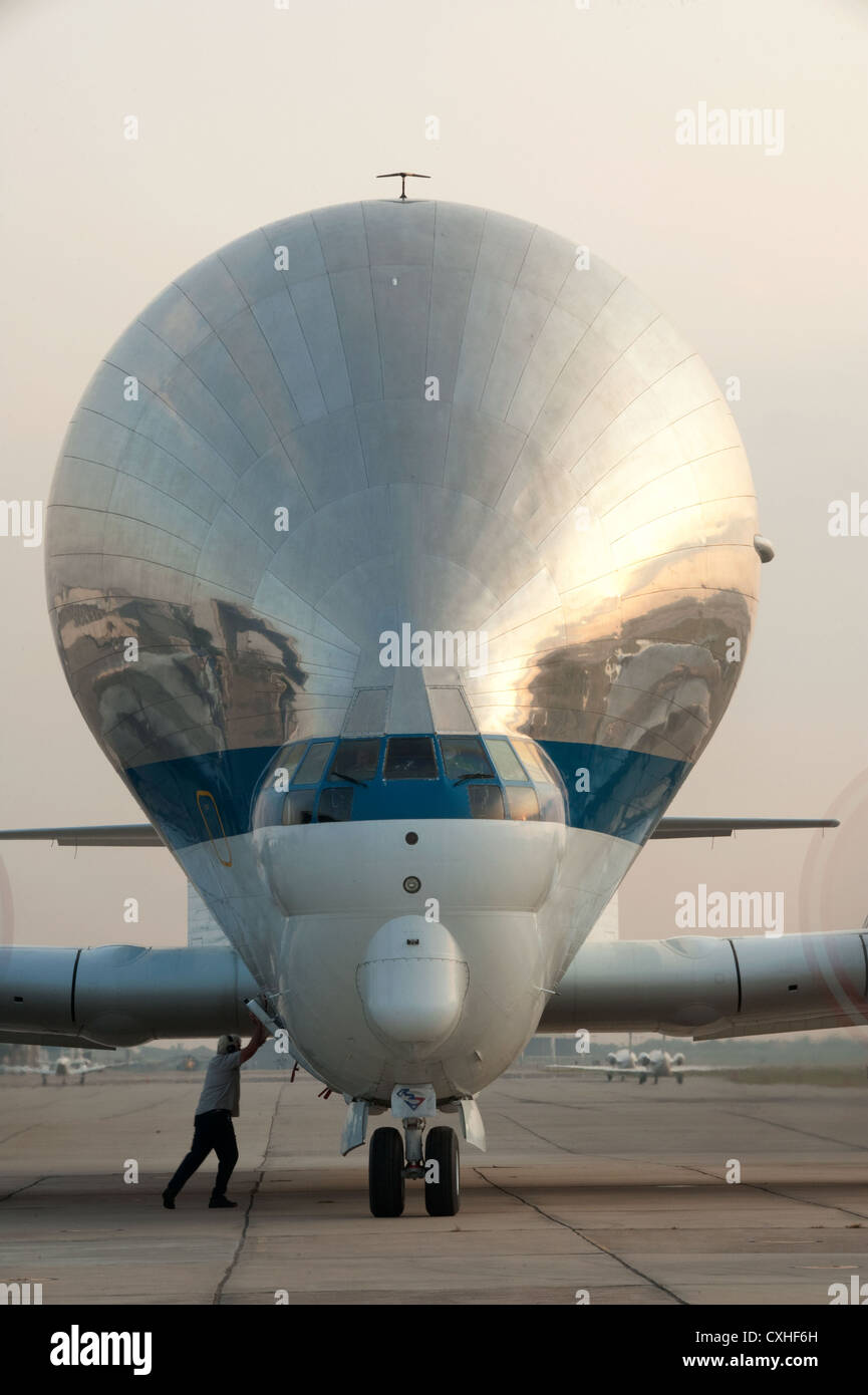 The Super Guppy aircraft taxing and taking off from Ellington Field ...