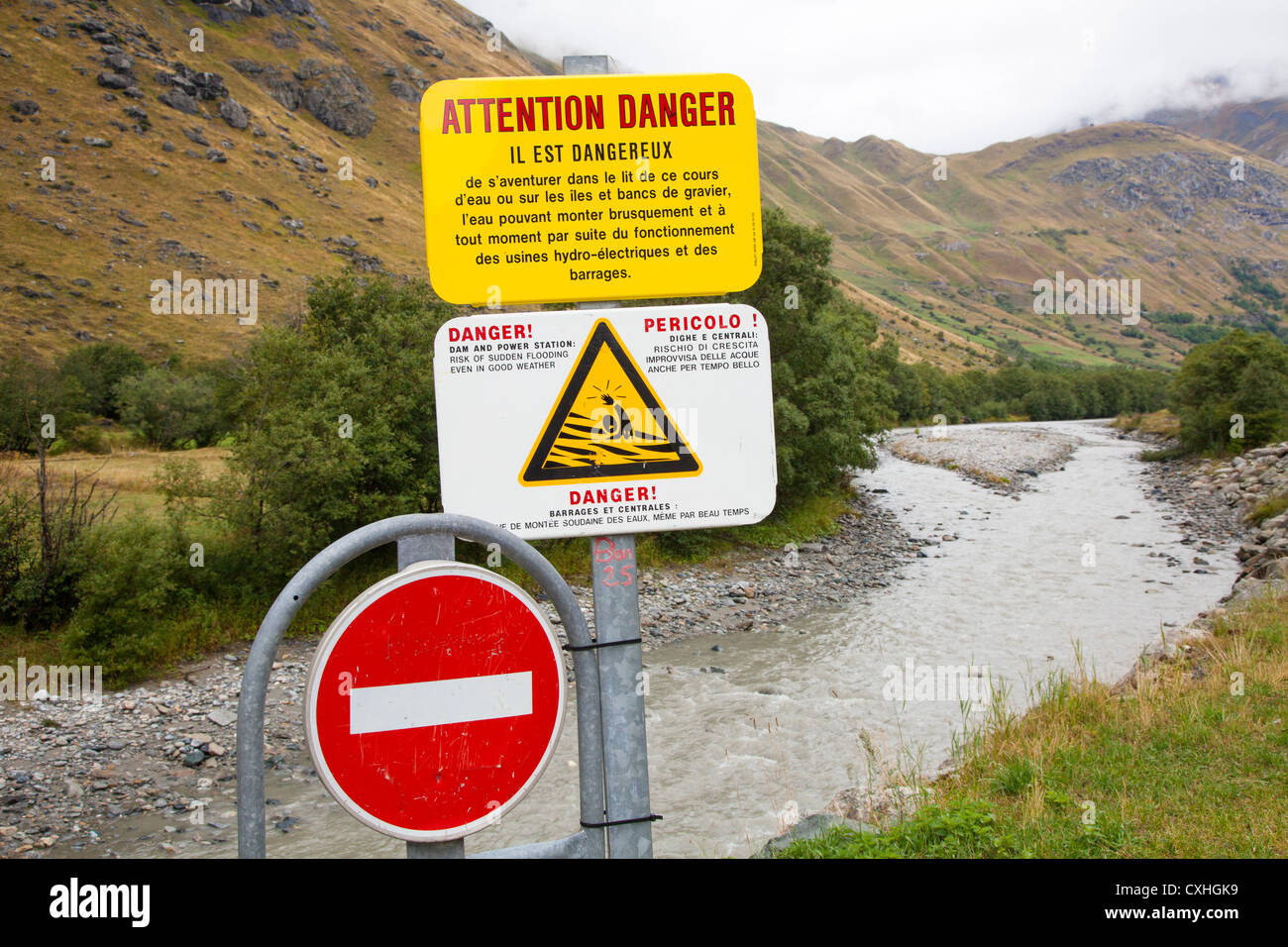Danger do not swim in water sign due to hydro electricity production ...