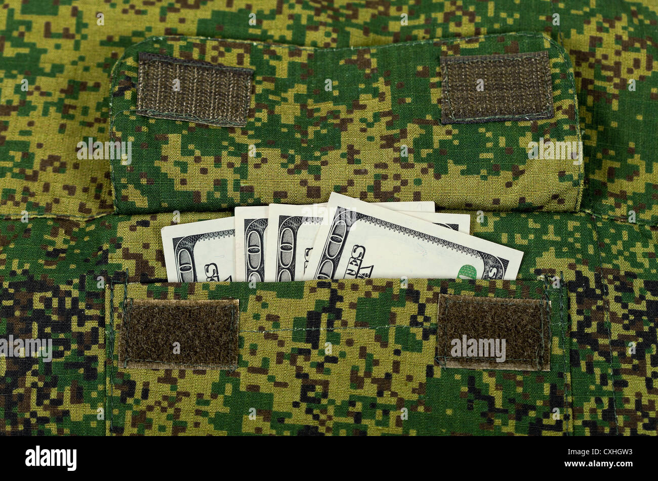 Banknotes in the military uniform pocket Stock Photo - Alamy