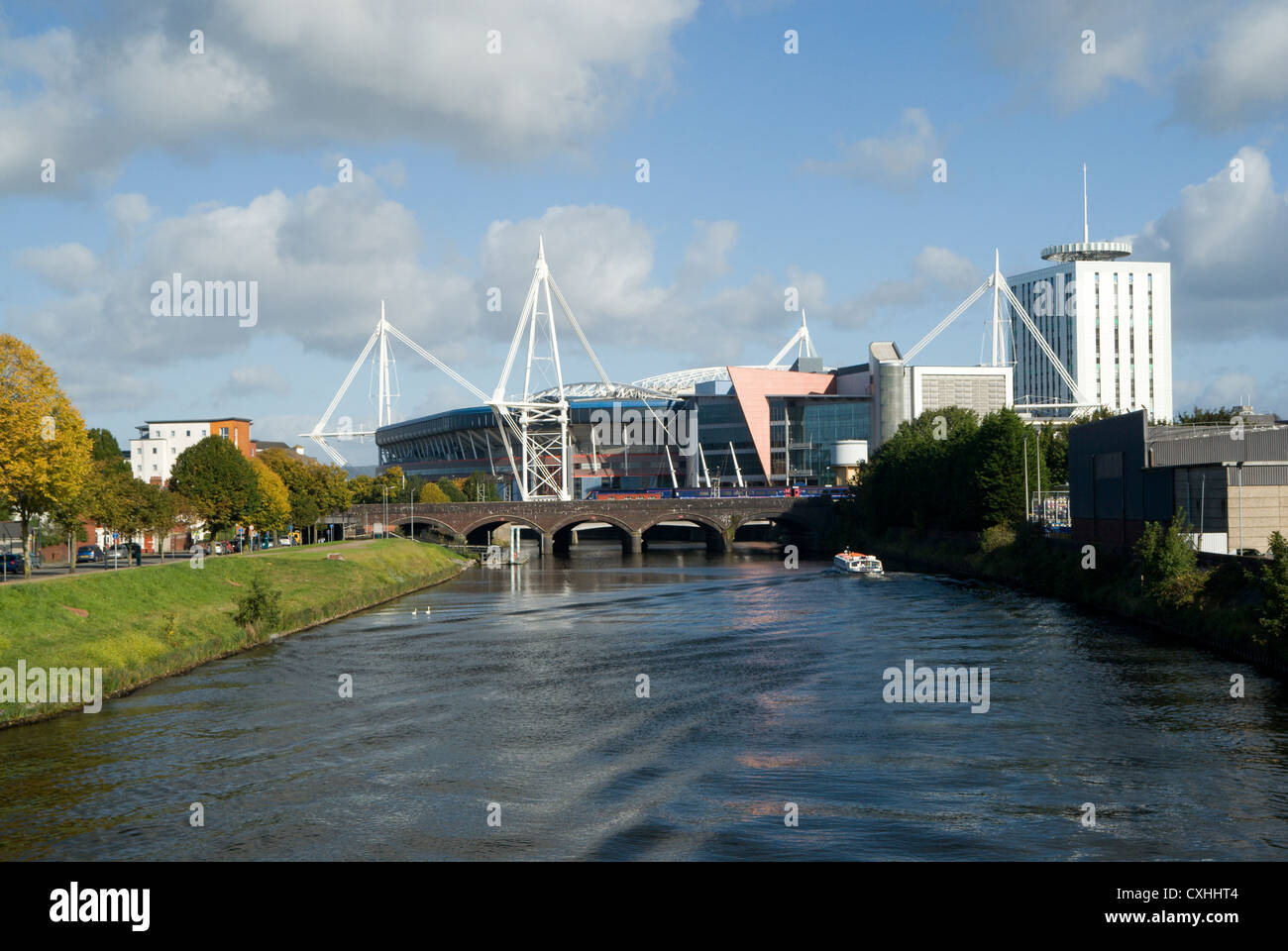 millennium stadium river bus and river taff cardiff south wales Stock ...