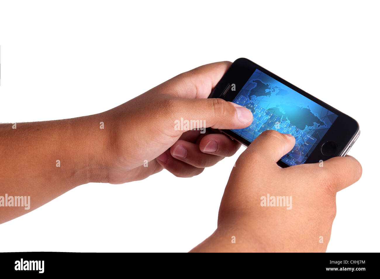 Detail of hands playing with a cellphone Stock Photo - Alamy