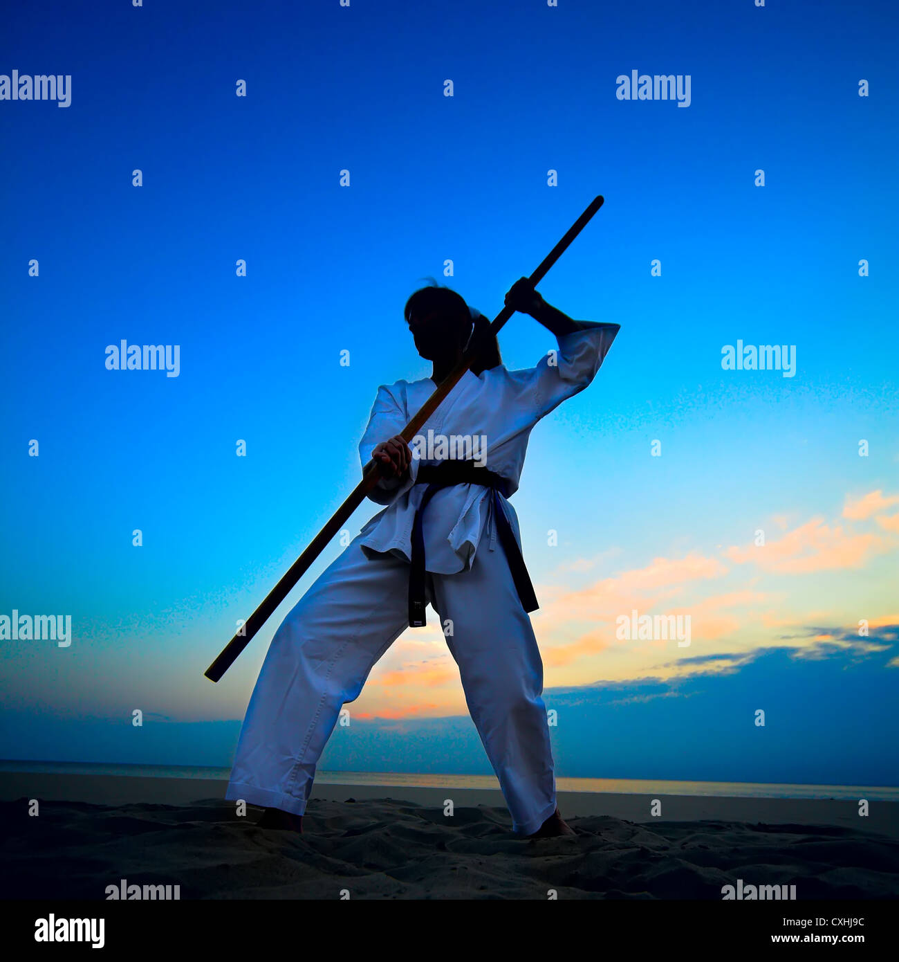 karate on sunset beach Stock Photo - Alamy