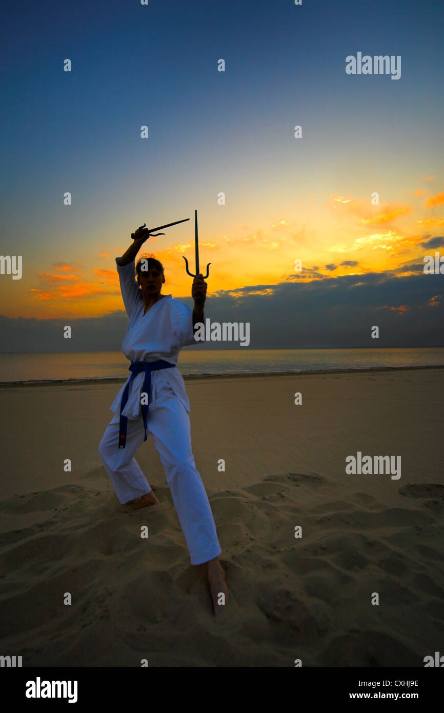 Karate on sunset beach hi-res stock photography and images - Alamy