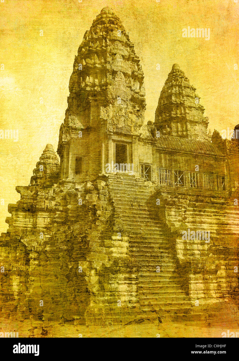 vintage image of angkor wat ruins Stock Photo - Alamy