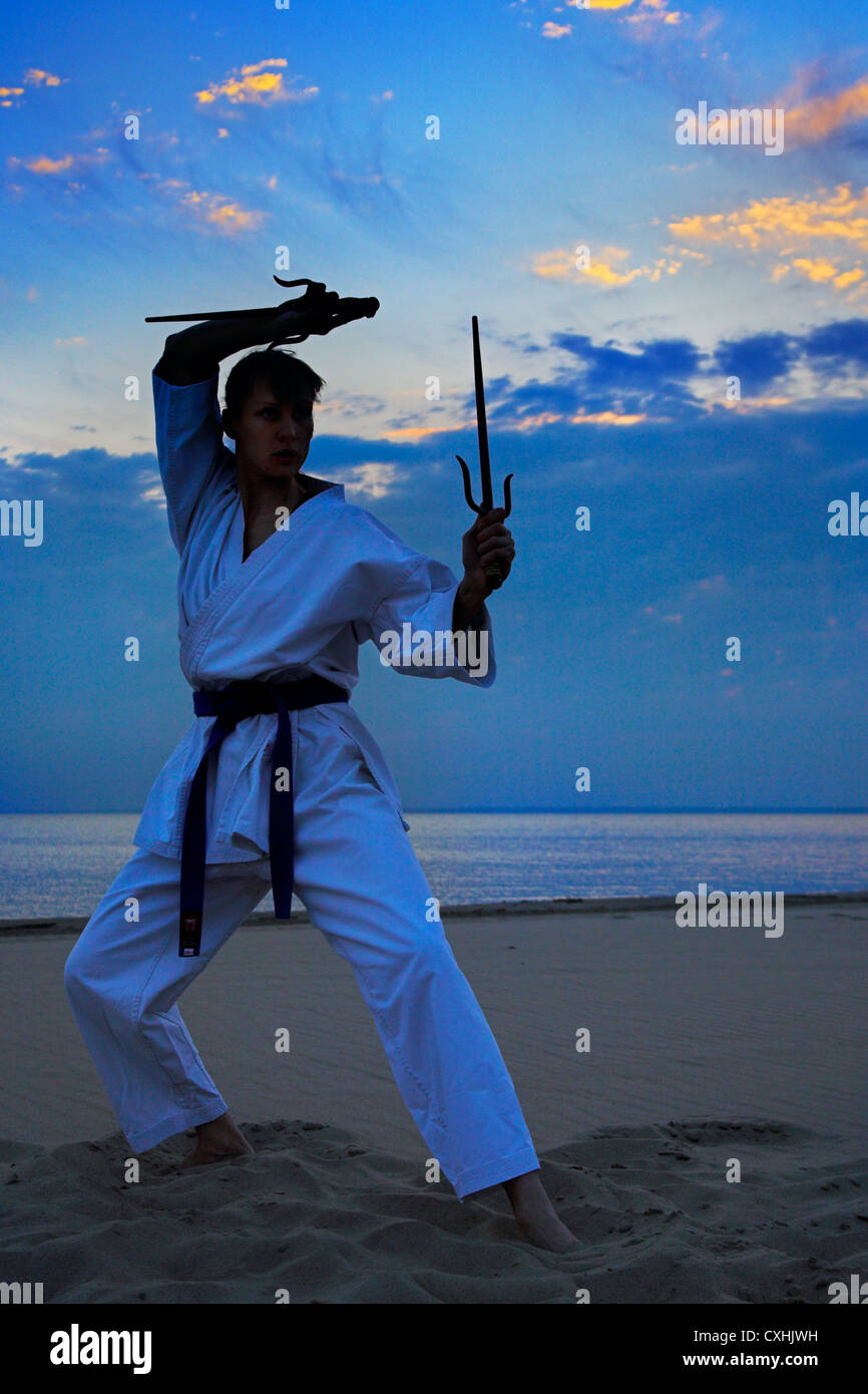 karate on sunset beach Stock Photo - Alamy