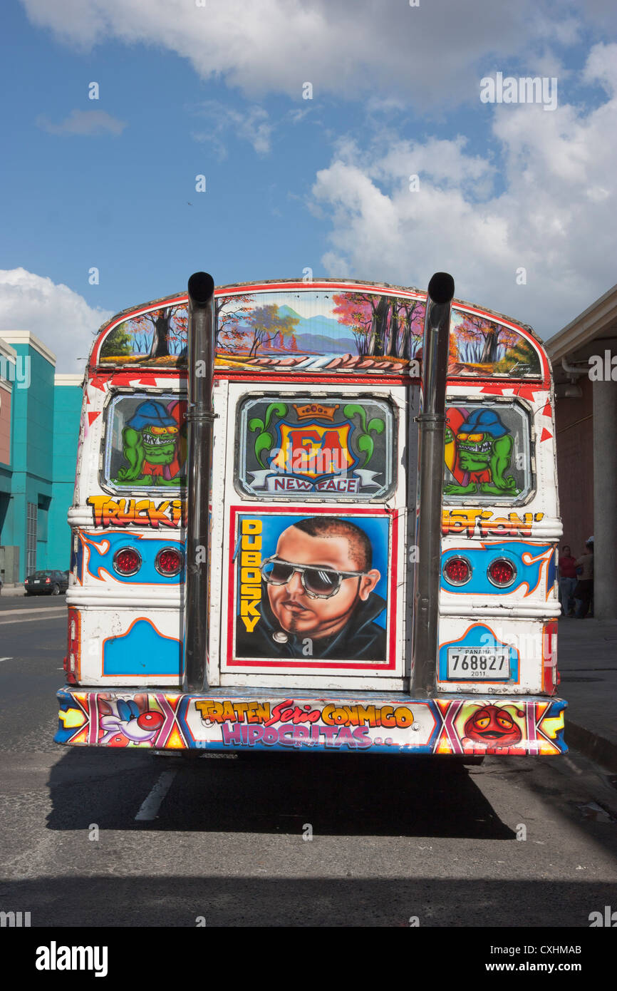 Brightly decorated public buses in Panama City, Panama, Central America ...
