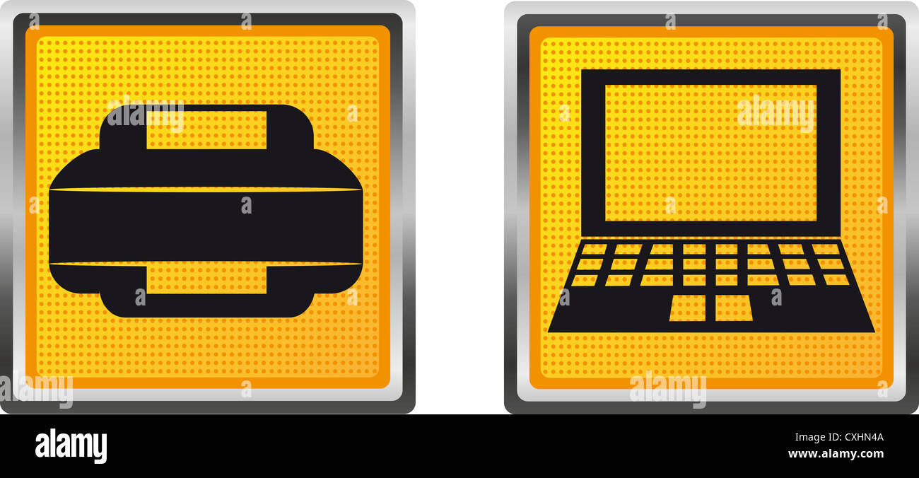 icons printer and computer for design illustration isolated on white ...